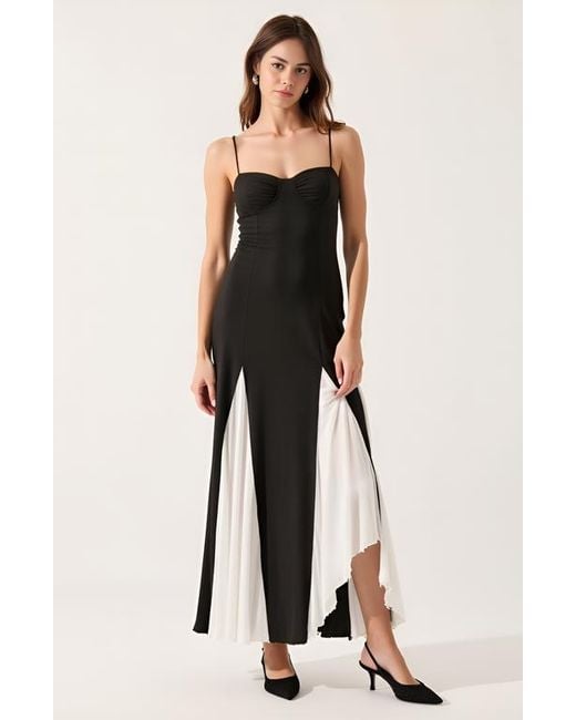 Modenaire Spaghetti Strap Bustier Maxi Dress With Pleated Contrast ...
