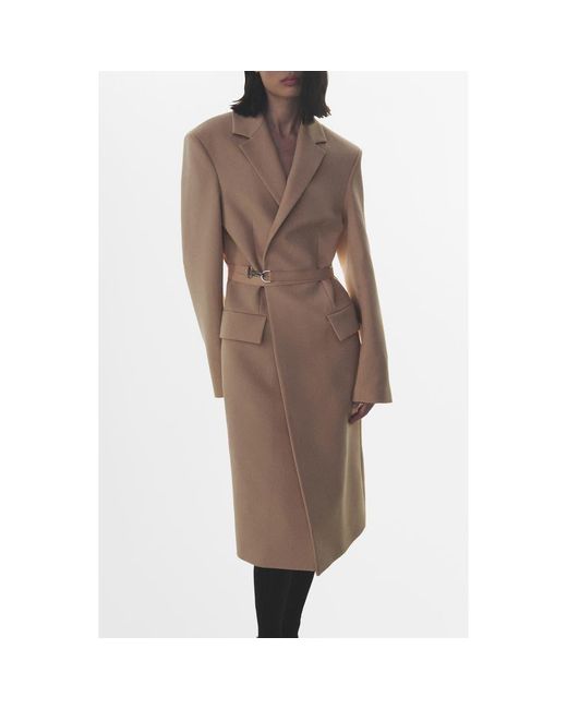 Mango Oversize Belted Long Coat in Brown | Lyst