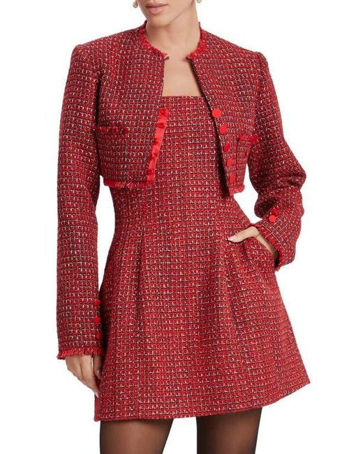 Bardot Karoline Bouclé Tweed Crop Jacket in Red | Lyst