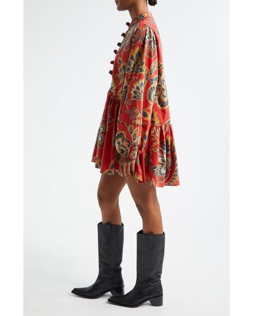 FARM Rio Floral Print Long Sleeve Minidress in Red | Lyst