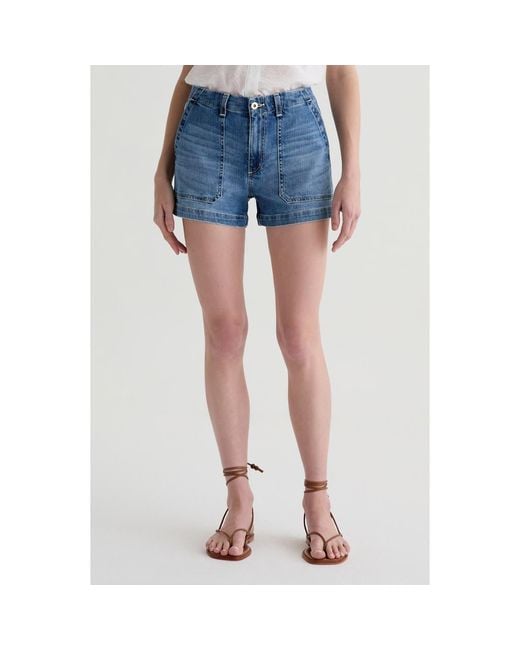 AG Jeans Analeigh High Waist Patch Pocket Denim Shorts in Blue | Lyst