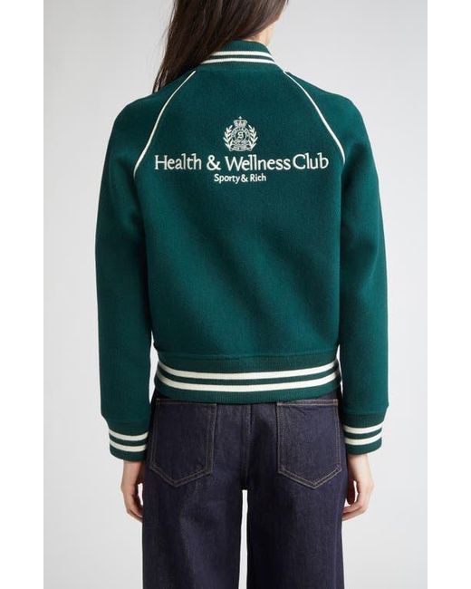 Sporty & Rich Crest Detail Wool & Cashmere Varsity Jacket in Green | Lyst