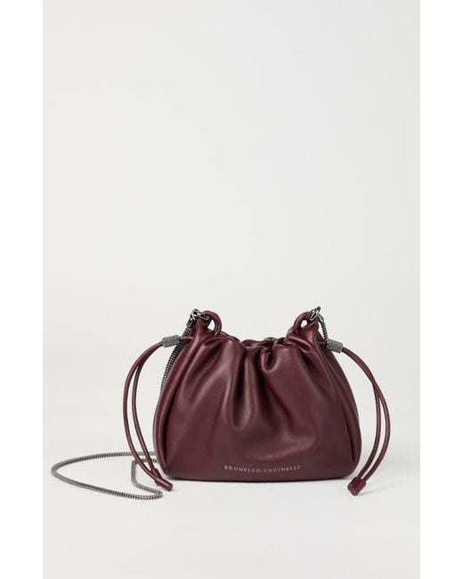 Brunello Cucinelli Soft Leather Mini Mellow Bucket Bag in Brown | Lyst