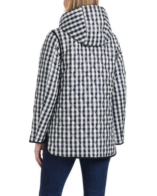 Kate Spade Spade Flower Water Resistant Gingham Quilted Jacket in Black ...