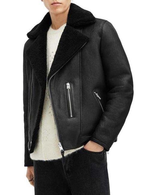 AllSaints Xena Shearling Lined Leather Biker Jacket in Black for Men | Lyst