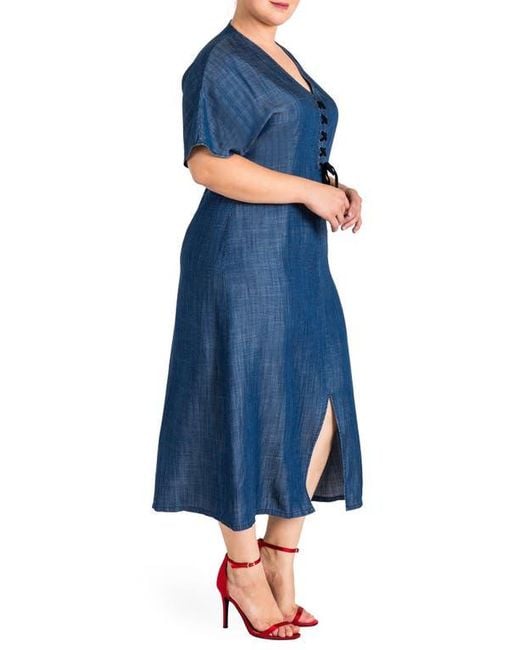 Standards & Practices Meme Chambray Midi Dress in Blue | Lyst