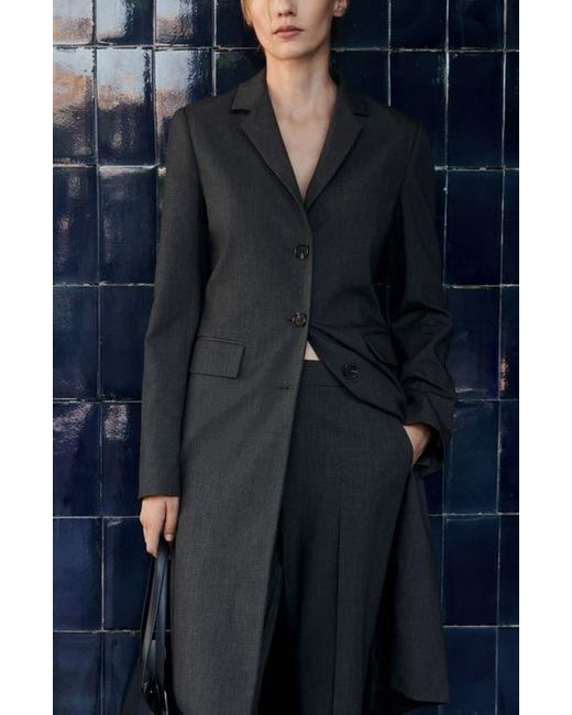 Mango Long Straight Coat in Black | Lyst
