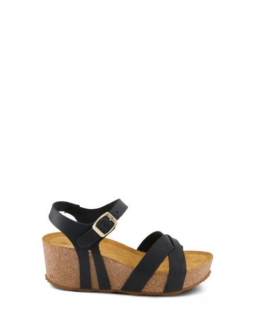 Spring Step Burton Ankle Strap Platform Wedge Sandal in Black | Lyst
