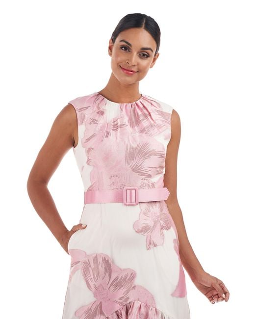 Kay Unger Beatrix Belted Floral High-low Cocktail Dress in Pink | Lyst
