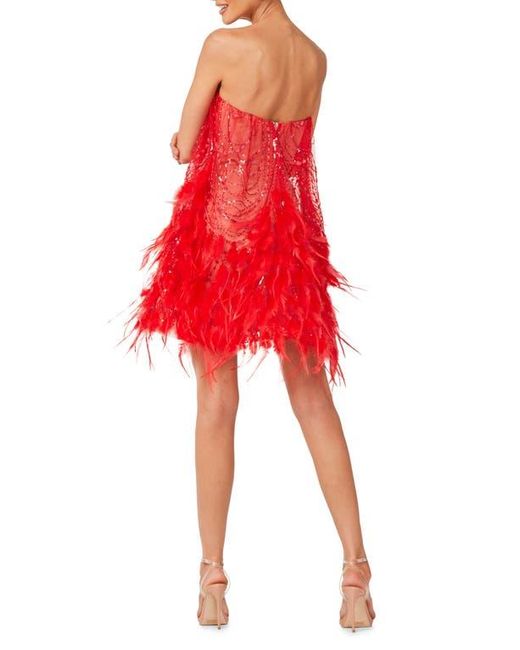 HELSI Stevie Sequin & Feather Strapless Cocktail Minidress in Red | Lyst