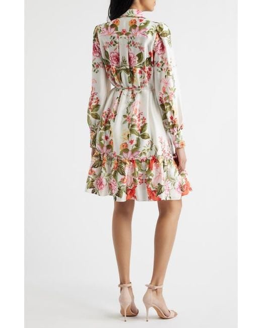 Julia Jordan Floral Long Sleeve Tie Belt Shirtdress in Natural | Lyst