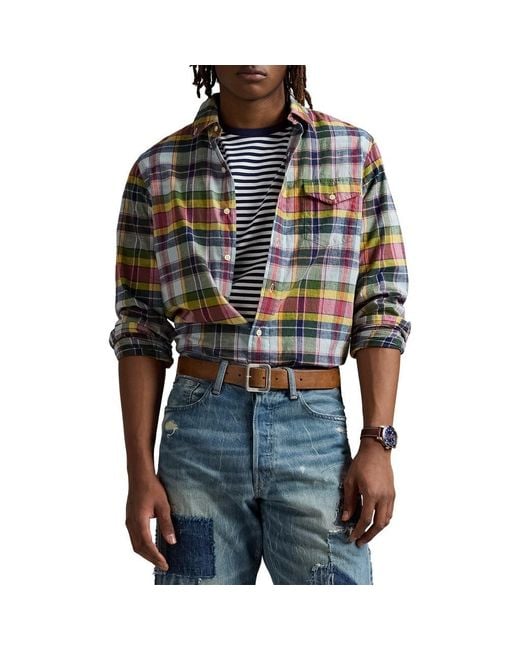 Polo Ralph Lauren Bleeding Madras Plaid Button-Down Shirt in Black for Men | Lyst