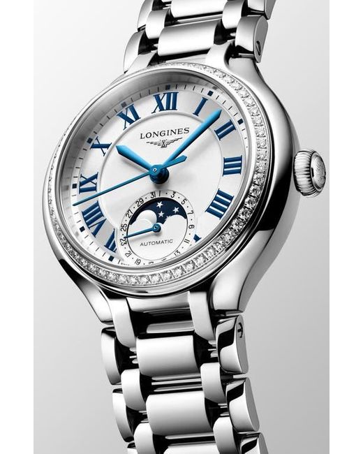 Longines Primaluna Moonphase Diamond Bezel Bracelet Watch, 34Mm in Gray ...