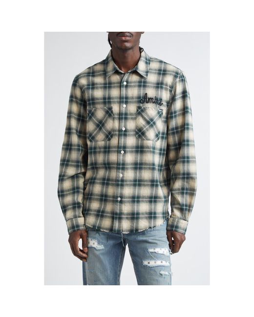Amiri Shotgun Distressed Plaid Flannel Button-Up Shirt in Green for Men ...