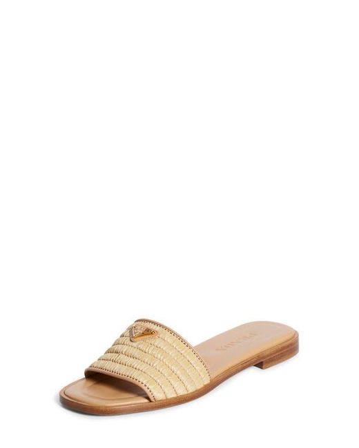Prada Raffia Slide Sandal in Natural | Lyst