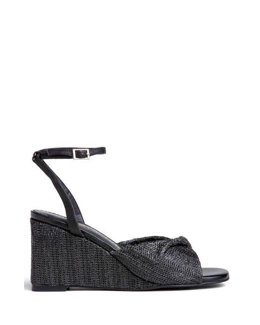 Allegra James Mona Raffia Wedge Sandal in Black | Lyst