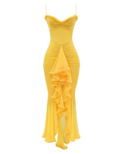 House Of Cb Gabbi Ruffle Mesh High-Low Cocktail Dress in Yellow | Lyst