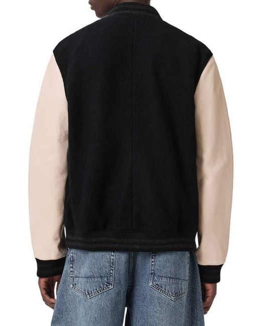 AllSaints Holloway Wool & Leather Varsity Bomber Jacket in Black for ...