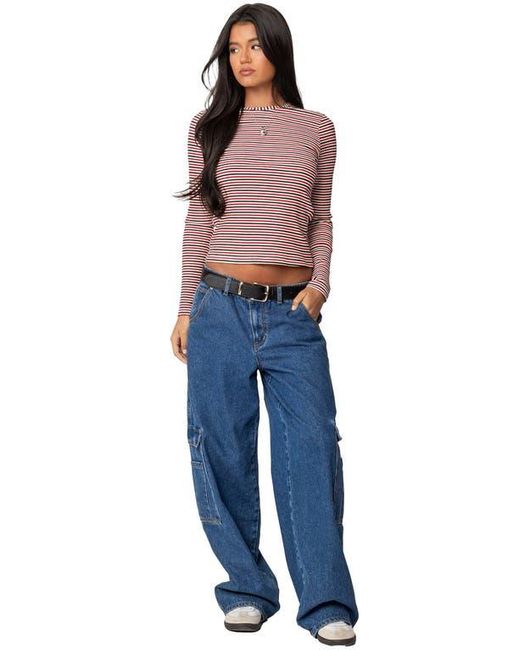 Edikted Corina Stripe Rib Top in Red | Lyst