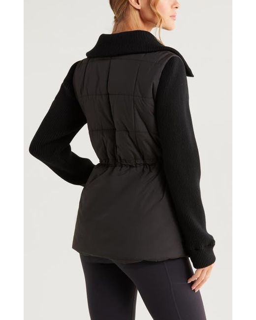 Zella Quilted Rib Mix Hybrid Jacket in Black | Lyst