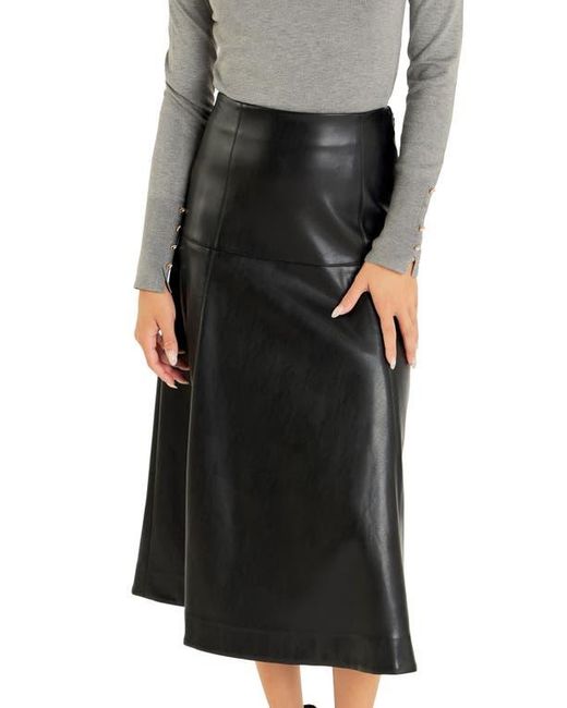 English Factory High Waist Faux Leather Midi Skirt in Black | Lyst