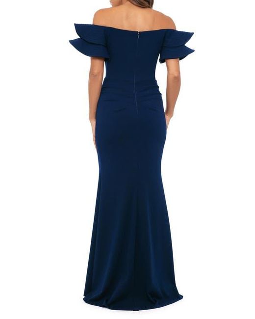 Xscape Evenings Ruffle Sleeve Off The Shoulder Scuba Crepe Sheath Gown ...