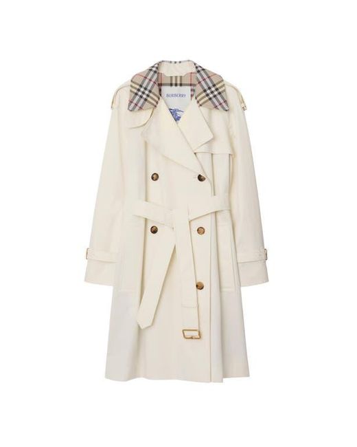 Burberry Mid-Length Check Collar Castleford Trench Coat in Natural | Lyst