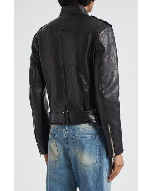 Balmain Belted Zip Cuff Quilted Lambskin Leather Biker Jacket in Black ...