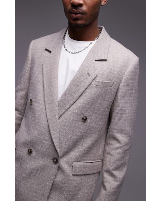 TOPMAN Relaxed Fit Textured Double Breasted Blazer in Gray for Men | Lyst