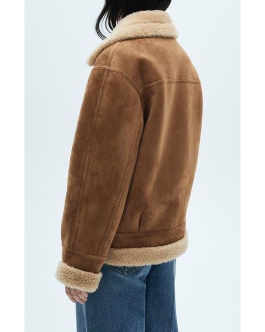 Mango Faux Shearling Moto Jacket in Brown | Lyst
