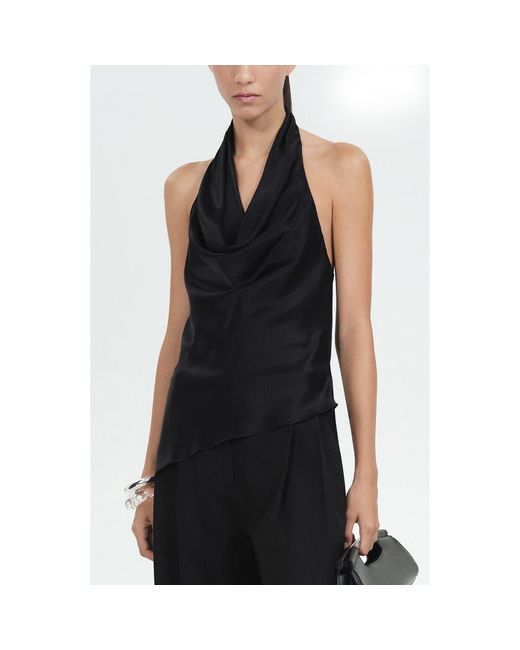 Mango Luc Draped Satin Halter Top in Black | Lyst