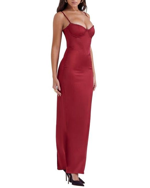 House Of Cb Stefania Underwire Corset Bodice Satin Gown in Red | Lyst