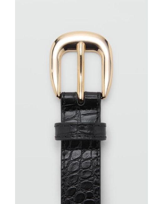 Mango Croc Embossed Faux Leather Belt in Black | Lyst