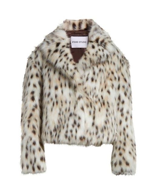 Stand Studio Samara Leopard Faux Fur Jacket in White | Lyst