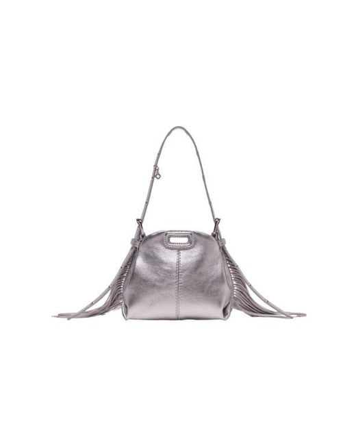 Maje Metallic Leather Miss M Micro Bag in Gray | Lyst