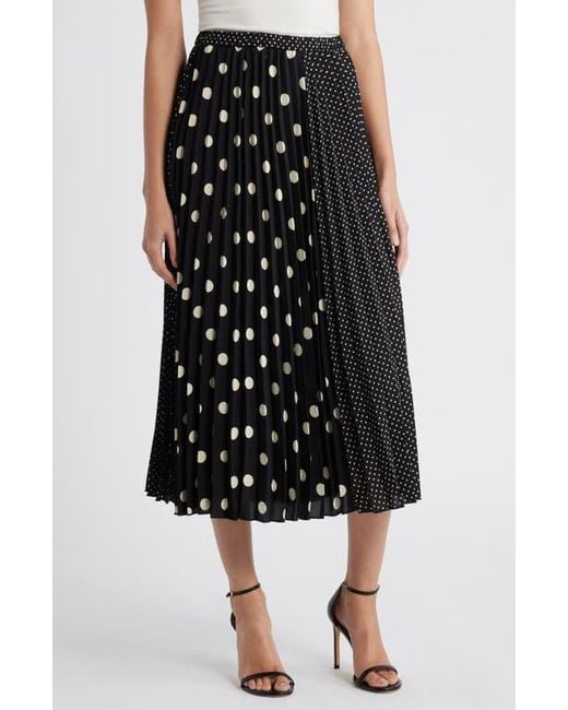 Anne Klein Blocked Polka Dot Pleated Midi Skirt in Black | Lyst