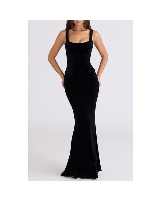 House Of Cb Yasmina Stretch Velvet Corset Gown in Black | Lyst