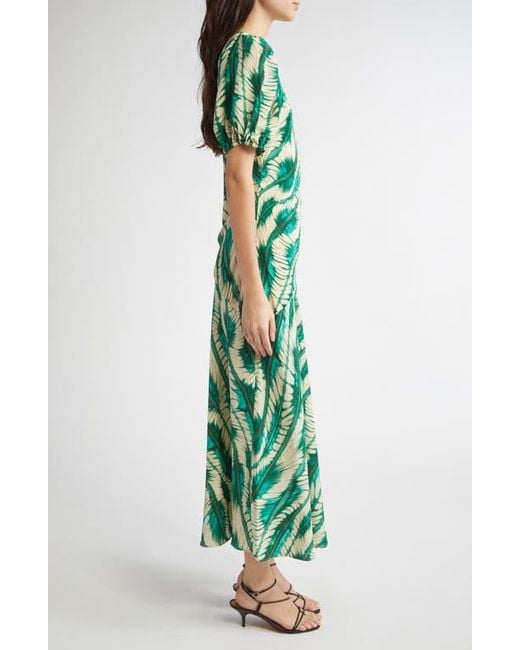 Ulla Johnson Ines Puff Sleeve Silk Maxi Dress in Green | Lyst
