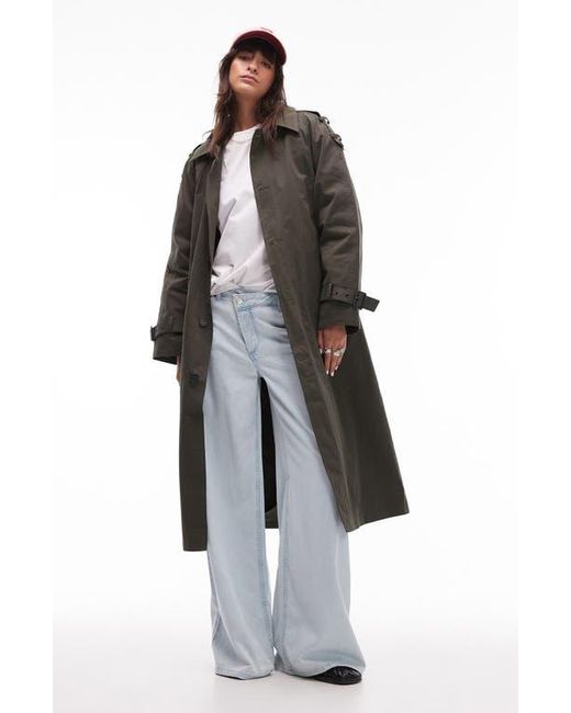 TOPSHOP Cotton Trench Coat With Removable Quilted Lining in Black | Lyst