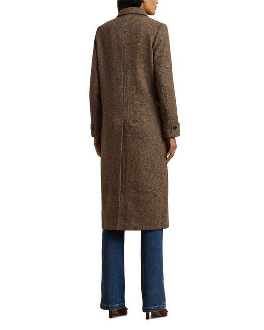 Ralph Lauren Longline Herringbone Wool Blend Reefer Coat in Black | Lyst