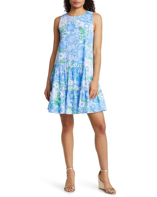 Lilly Pulitzer Trina Floral A Line Cotton Dress In Blue Lyst