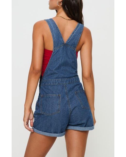 Princess Polly Kacey Pinstripe Denim Short Overalls in Blue | Lyst