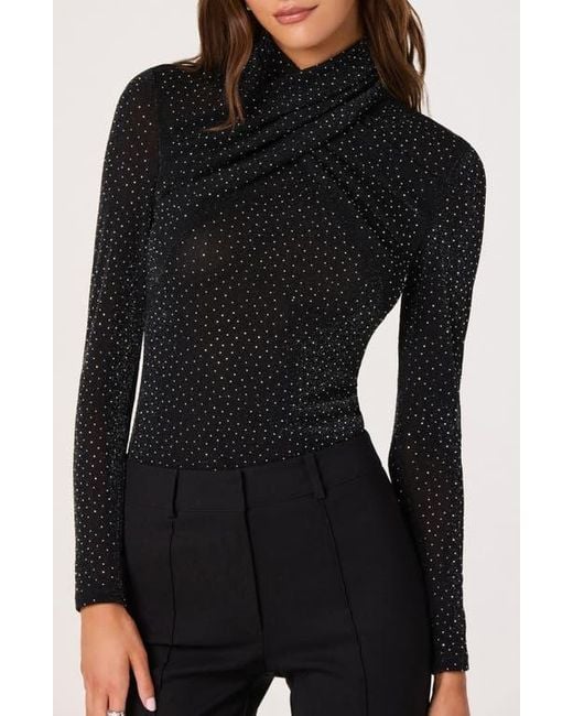 Astr Embellished Shimmer Crossover Mock Neck Top in Black | Lyst