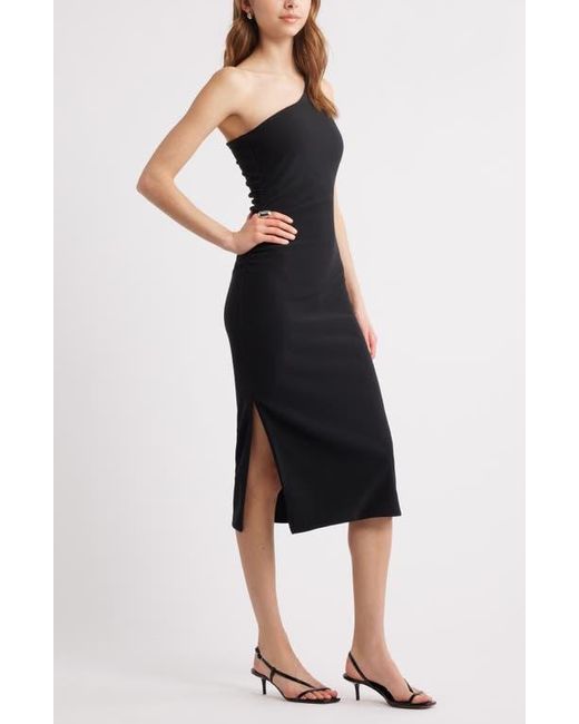 Open Edit One-Shoulder Body-Con Midi Dress in Black | Lyst