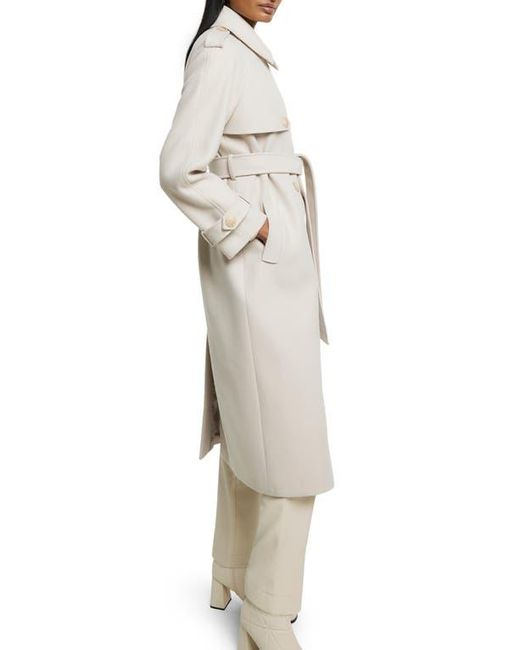 River Island Relaxed Fit Belted Longline Trench Coat in Natural | Lyst
