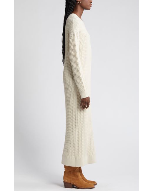 Treasure And Bond Cable Stitch Long Sleeve Midi Sweater Dress In Natural Lyst