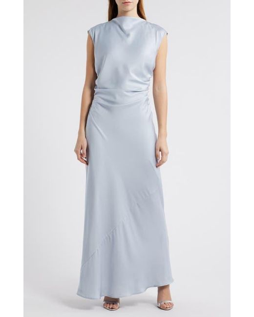 Wayf Lillian Ruched Satin Gown in Blue | Lyst
