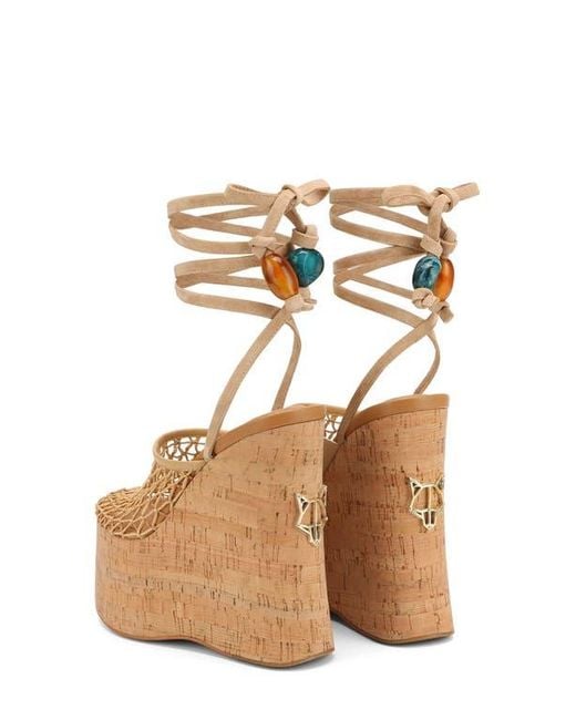 Naked Wolfe Platform Wedge Ankle Wrap Sandal in Natural | Lyst