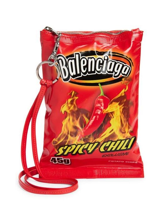 Balenciaga Chips Leather Phone Pouch in Red for Men | Lyst