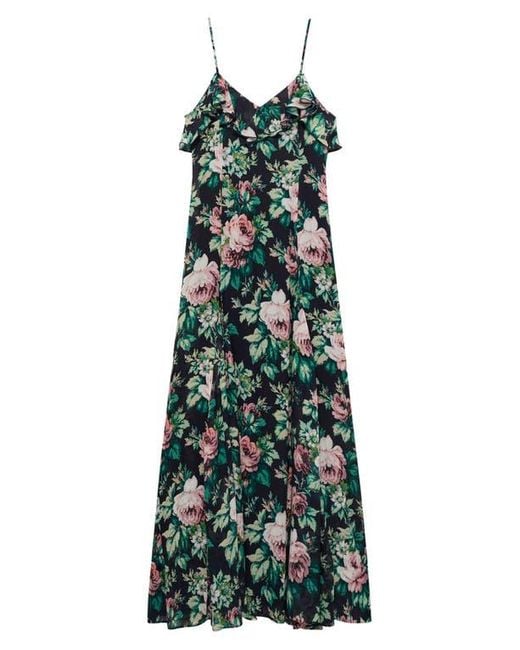 Mango Floral Ruffle Detail Dress in Green | Lyst